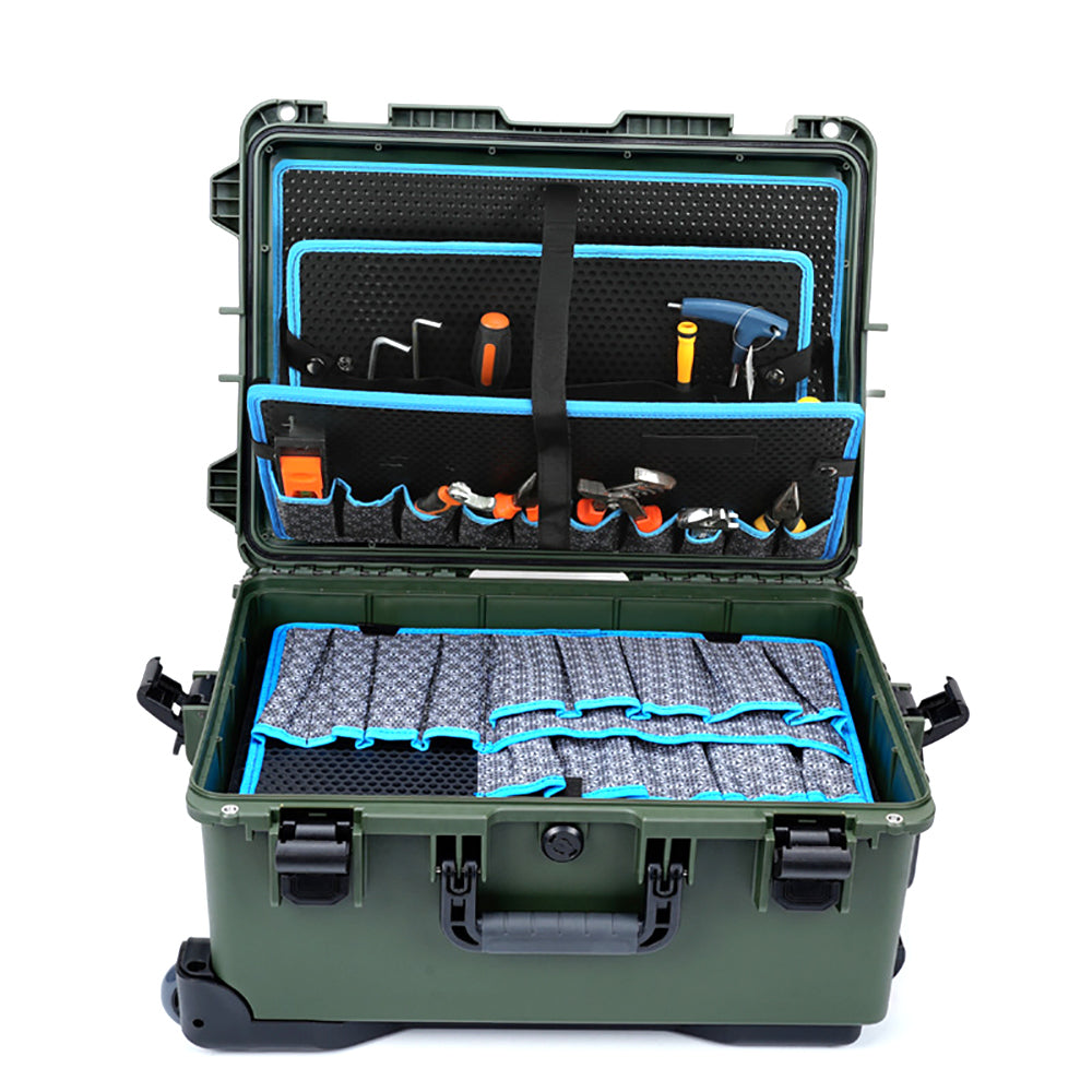 22-Inch Green Large Waterproof Trolley Toolbox with Pockets, Plastic O ...