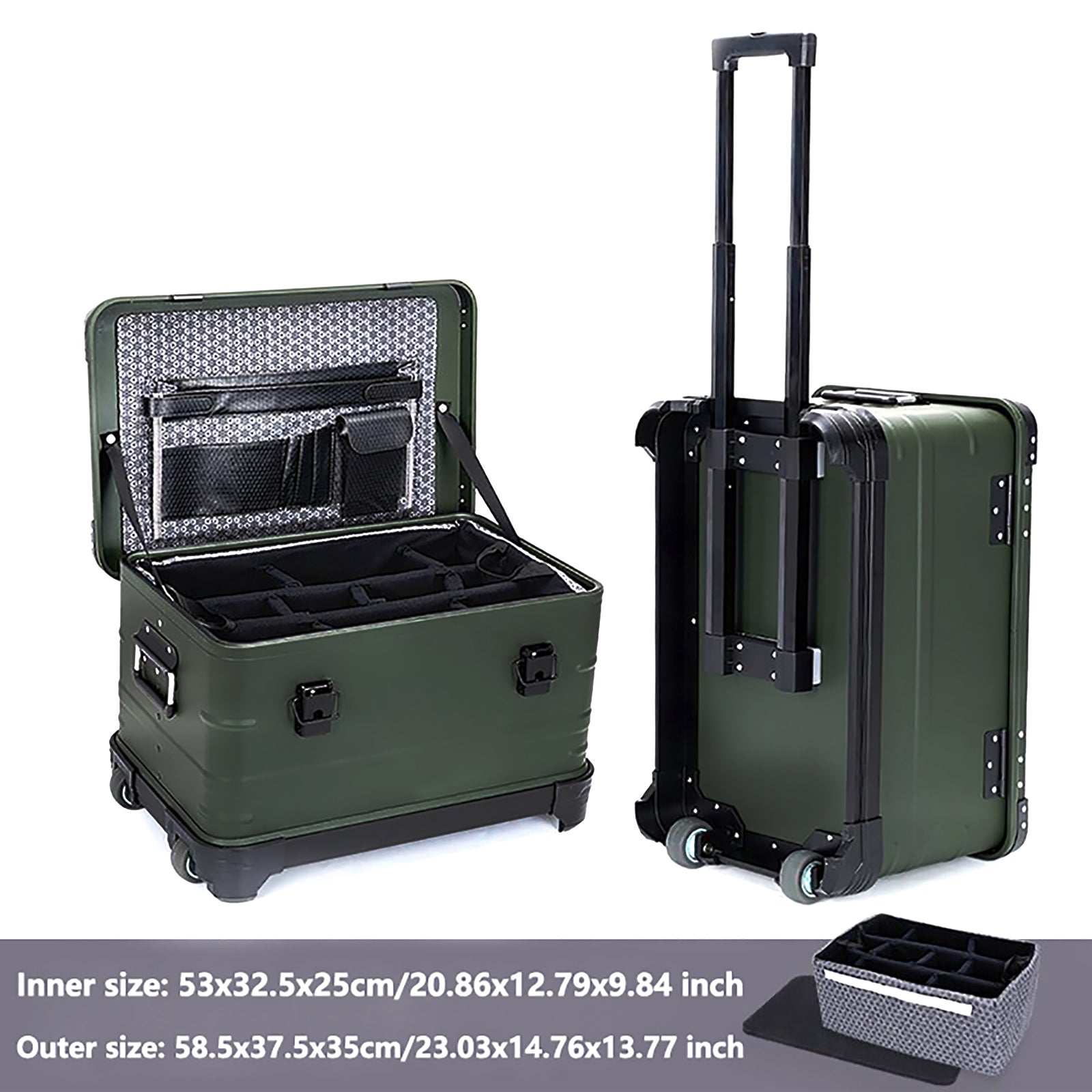 Camera Trolley Case, 23 inches Green Rolling Storage Box Large Carryin ...